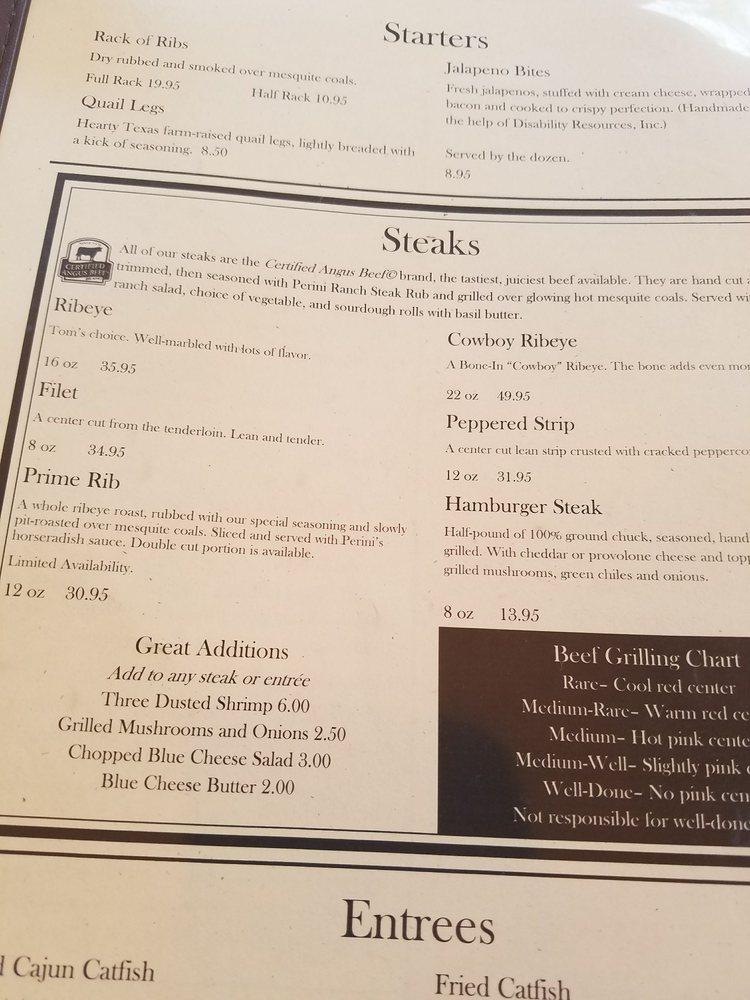 Menu at Perini Ranch Steakhouse, Buffalo Gap