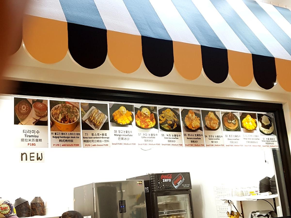 Menu at Snowy Day cafe, Panglao