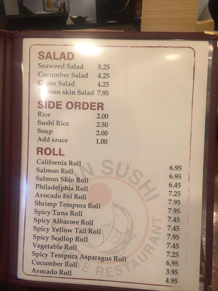 Menu at Sun Sushi restaurant, Santa Barbara