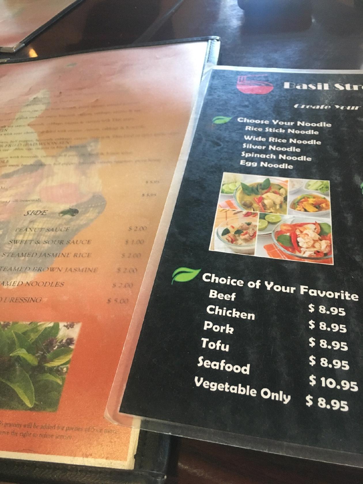Menu at Thai Basil restaurant, Phoenix, N Central Ave