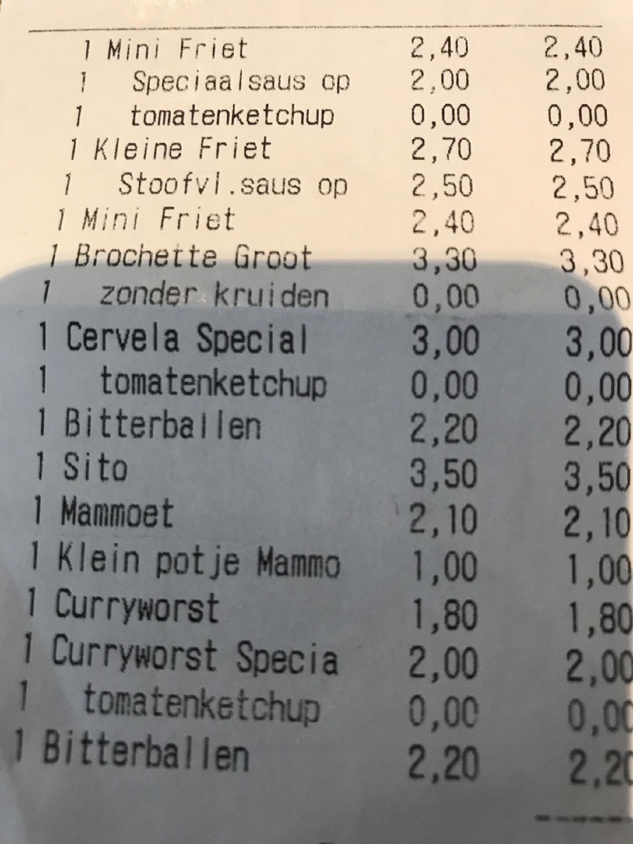 Menu at Frituur De Vlieger, Beveren, Torenstraat 1