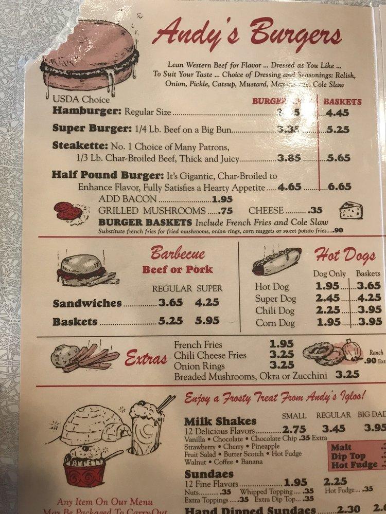 Menu at Andy's igloo Drive-In Restaurant, Winter Haven