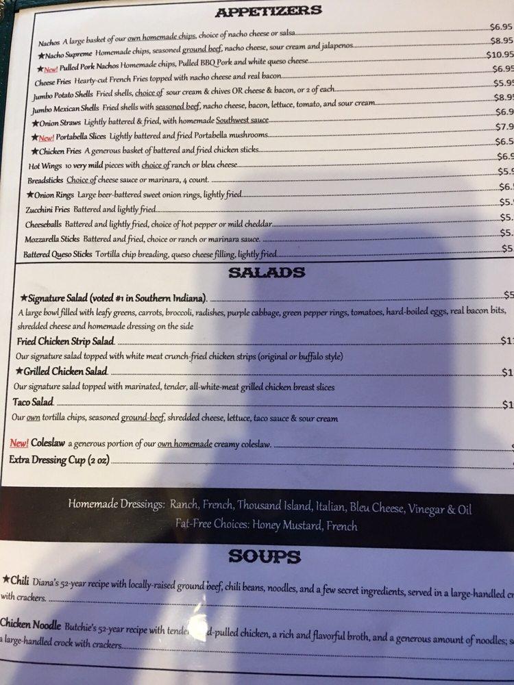 Menu at Butchie's restaurant, Dubois