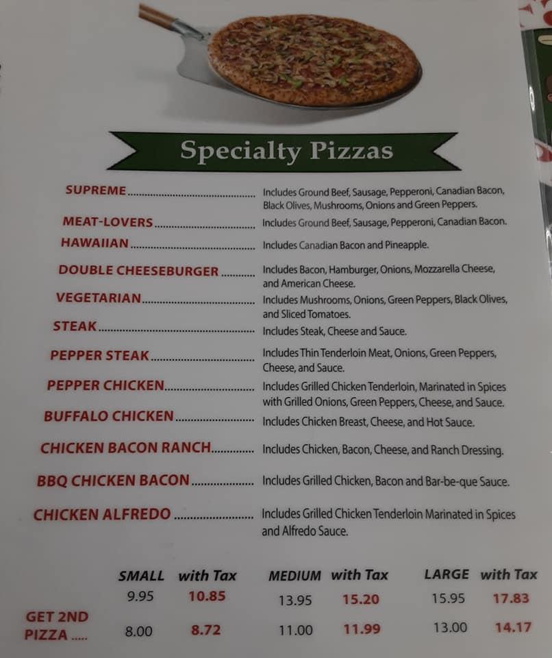 Menu at Famous Pizza pizzeria, Ware Shoals