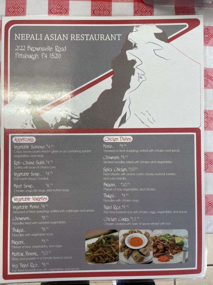 Menu at Nepali Asian Restaurant & Bar, Pittsburgh