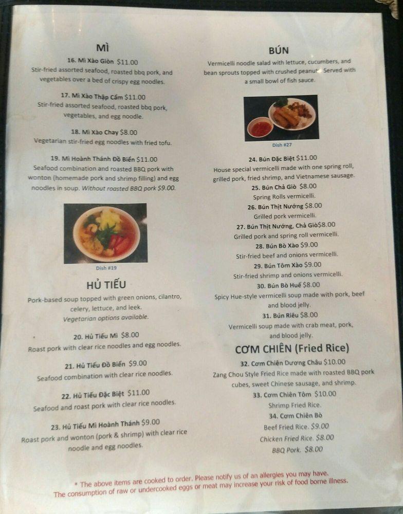 Menu at Pho House restaurant, Ypsilanti