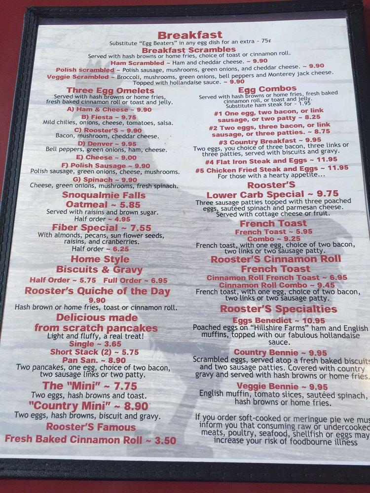 Menu at Rooster's Restaurant, Medford