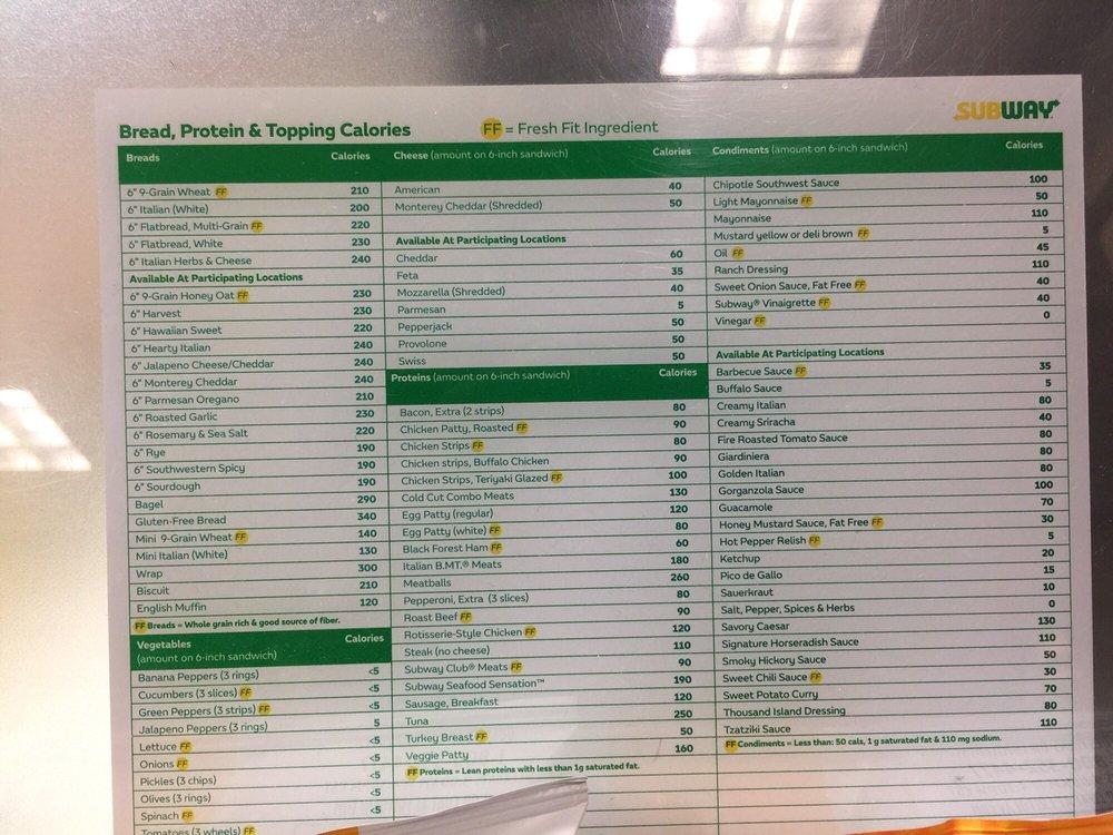 Menu at Subway fast food, Durham, -118 S Miami Blvd