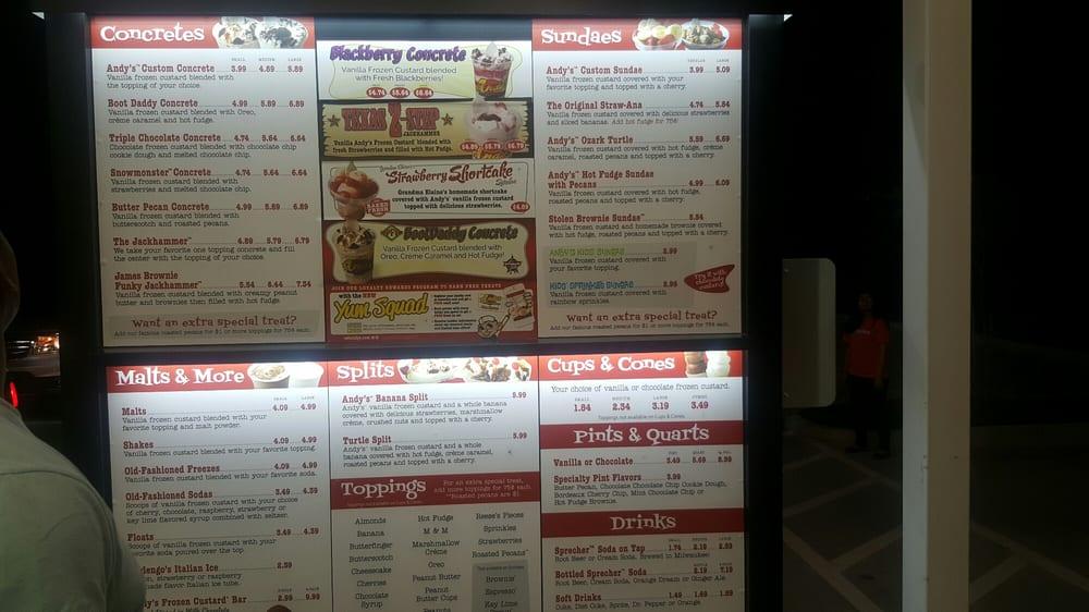 Menu at Andy's Frozen Custard desserts, Carrollton