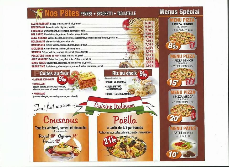 Menu au Break Time restaurant, Magny-les-Hameaux