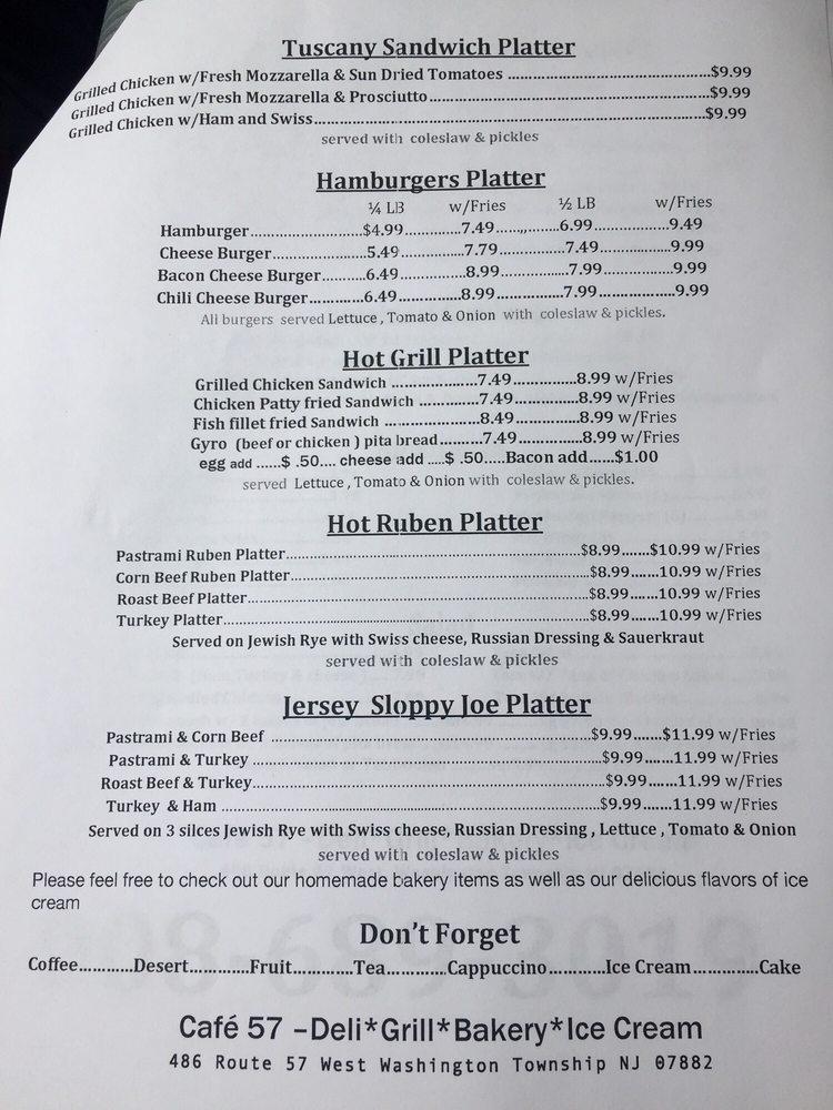 Menu at Cafe 57, Washington