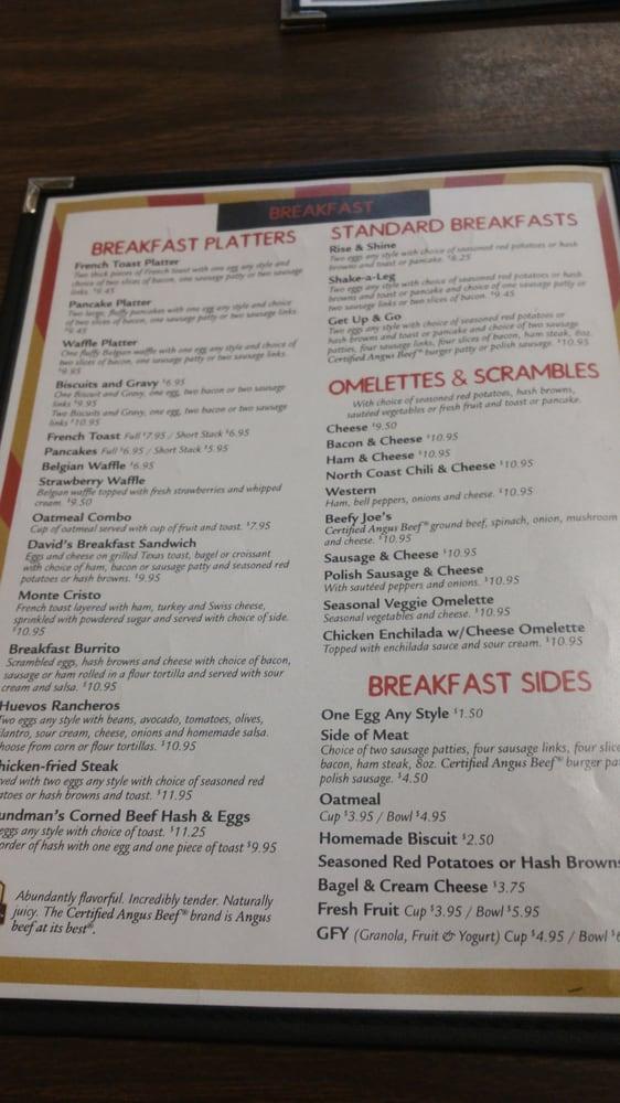 Menu at David's restaurant, Fort Bragg