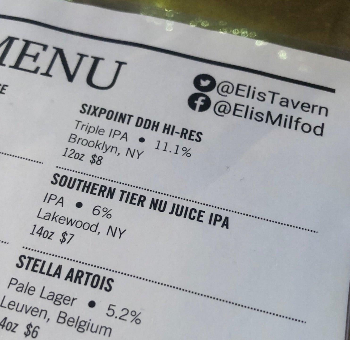 Menu at Eli's Tavern pub & bar, Milford
