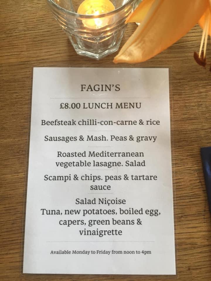 Menu at Fagin's pub & bar, Hastings