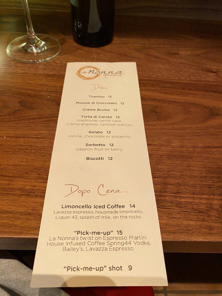 Menu at La Nonna Ristorante Vail restaurant, Vail