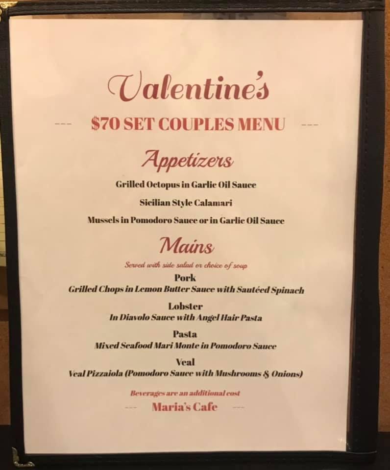 Menu at Maria's Cafe, Highwood, 410 Sheridan Rd