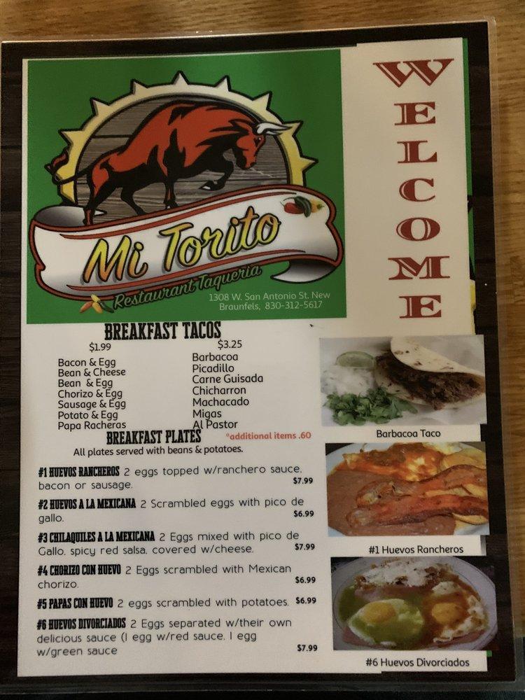 Menu at Mi Torito Restaurant mexican, New Braunfels