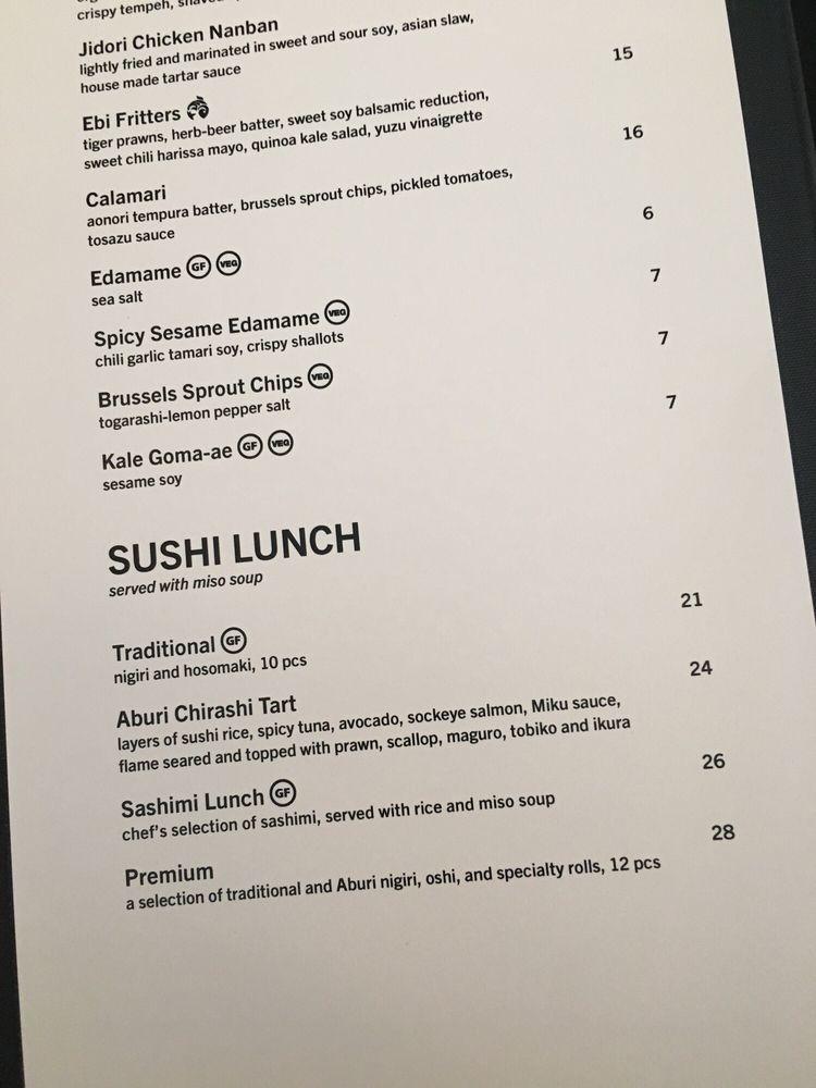 Menu at Minami restaurant, Vancouver