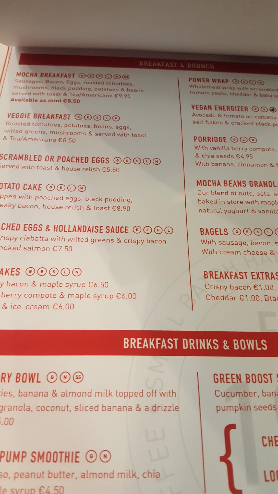 Menu at Mocha Beans Cross St cafe, Galway, 2 Cross Street Lower