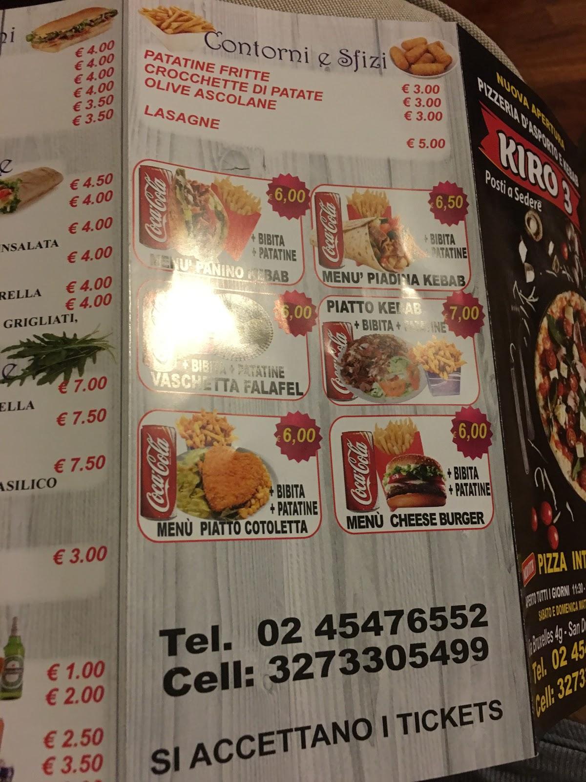 Menu at PIZZERIA KIRO 3 (halal), San Donato Milanese