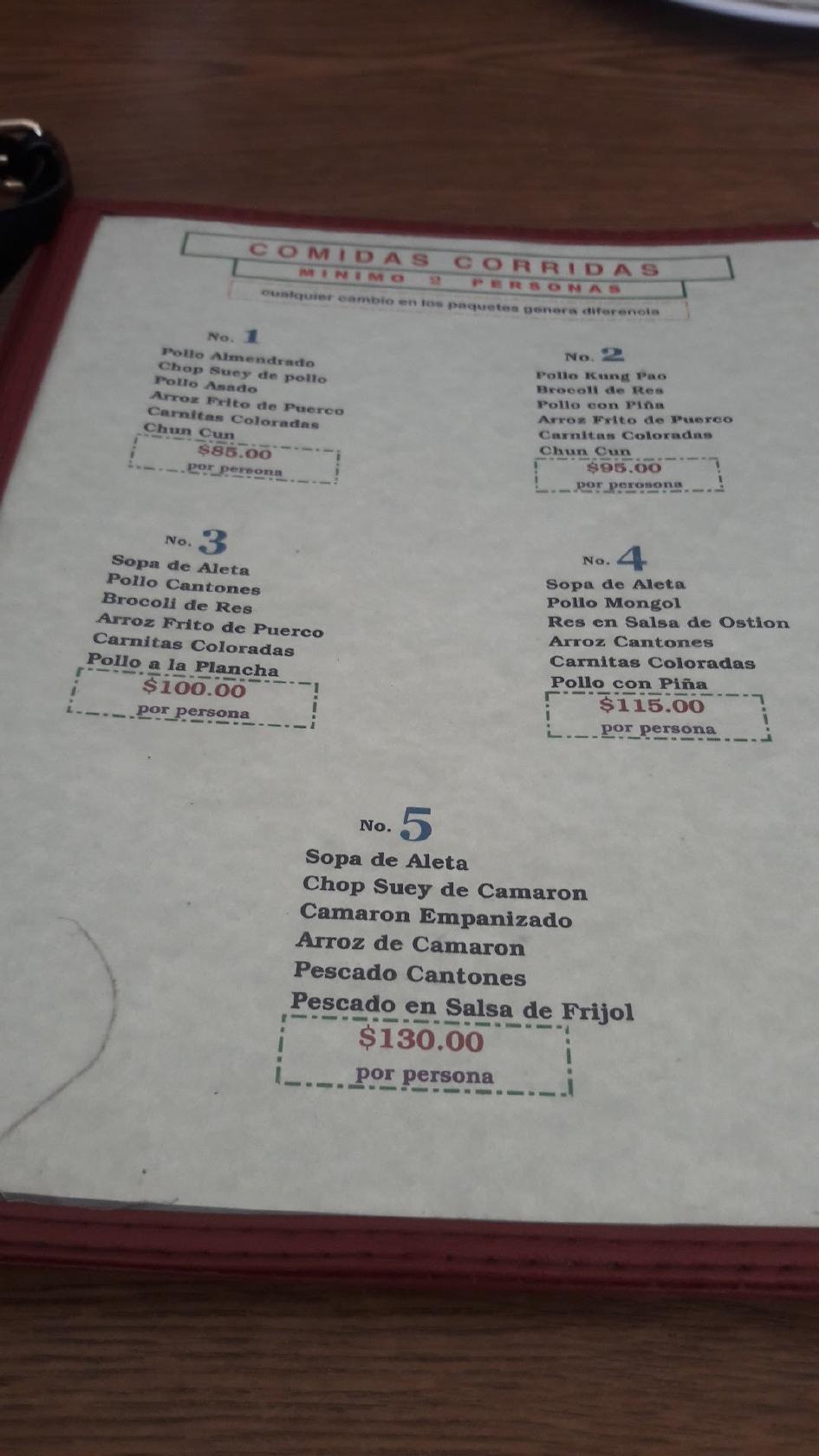 Menu at Restaurant Chicali, Mexicali