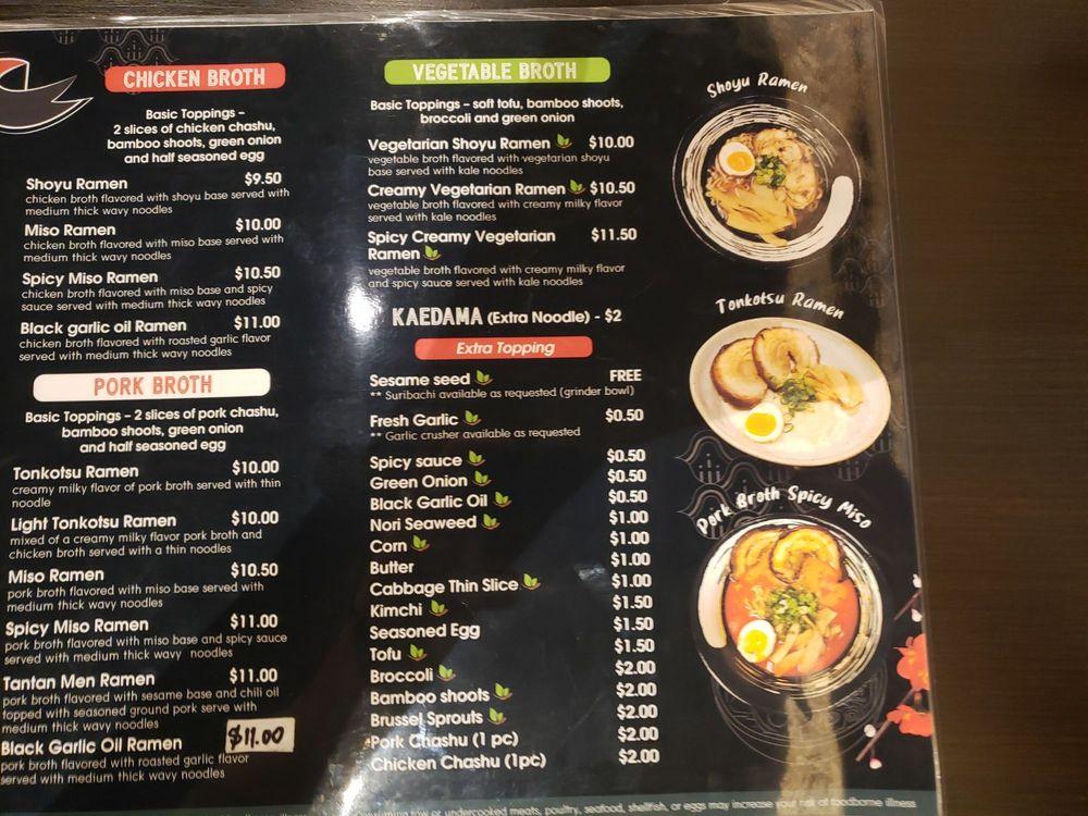 Menu at Shinjuku Ramen restaurant, Las Vegas