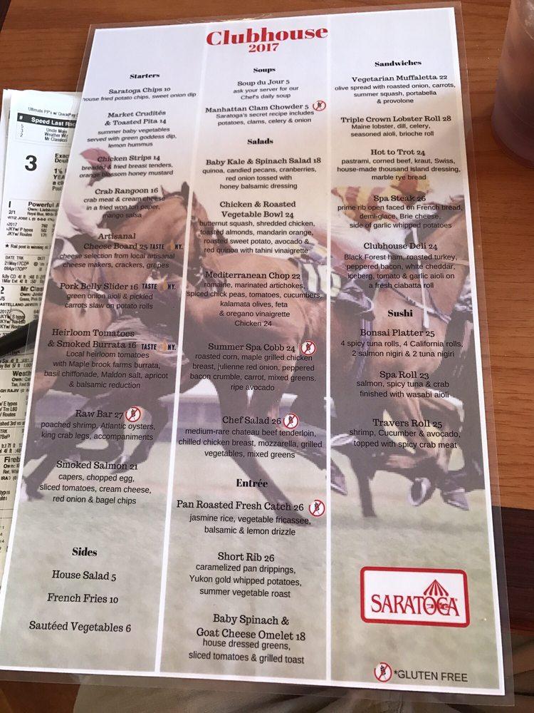 Menu at The Turf Terrace restaurant, Saratoga Springs
