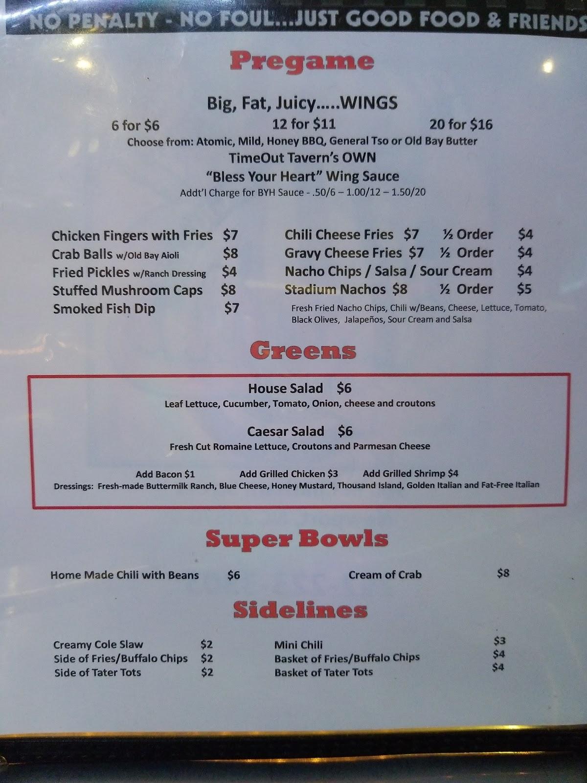 Menu at TimeOut Tavern pub & bar, Newport, 360 E Chatham St