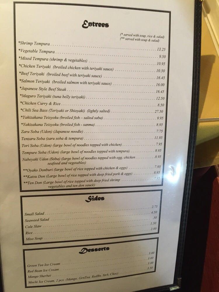 Menu at Akai Hana restaurant, San Diego