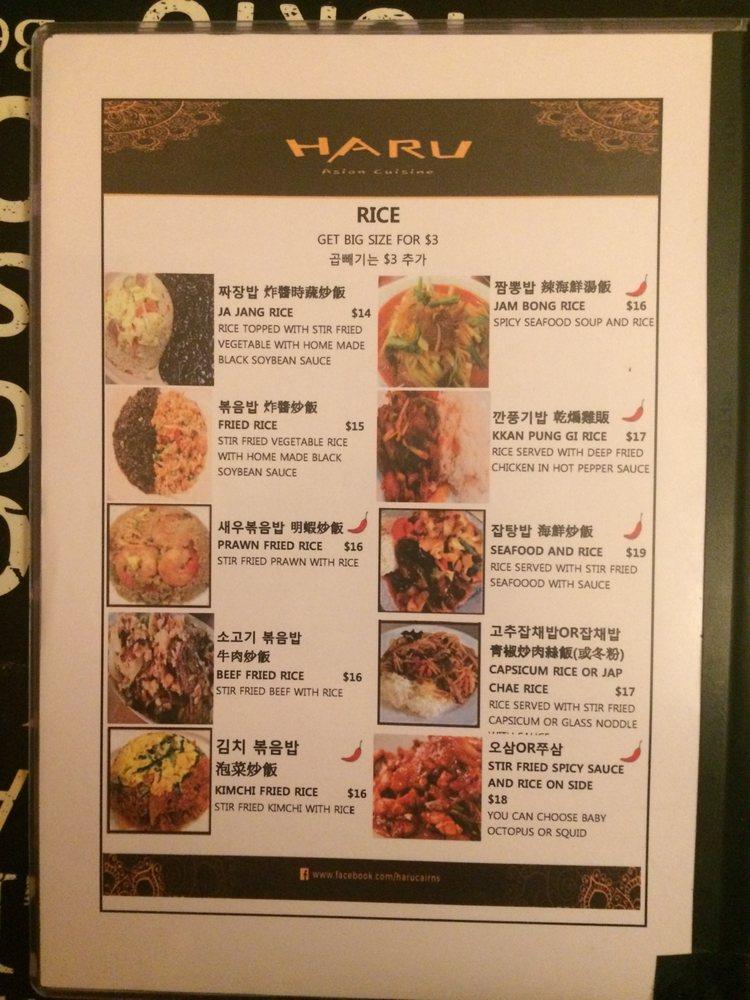 Menu at Haru restaurant, Cairns
