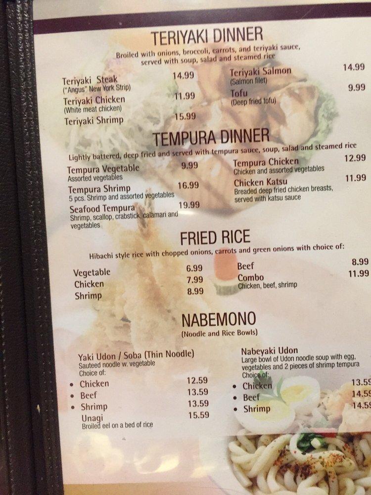 Menu at Hibachi One restaurant, Albuquerque