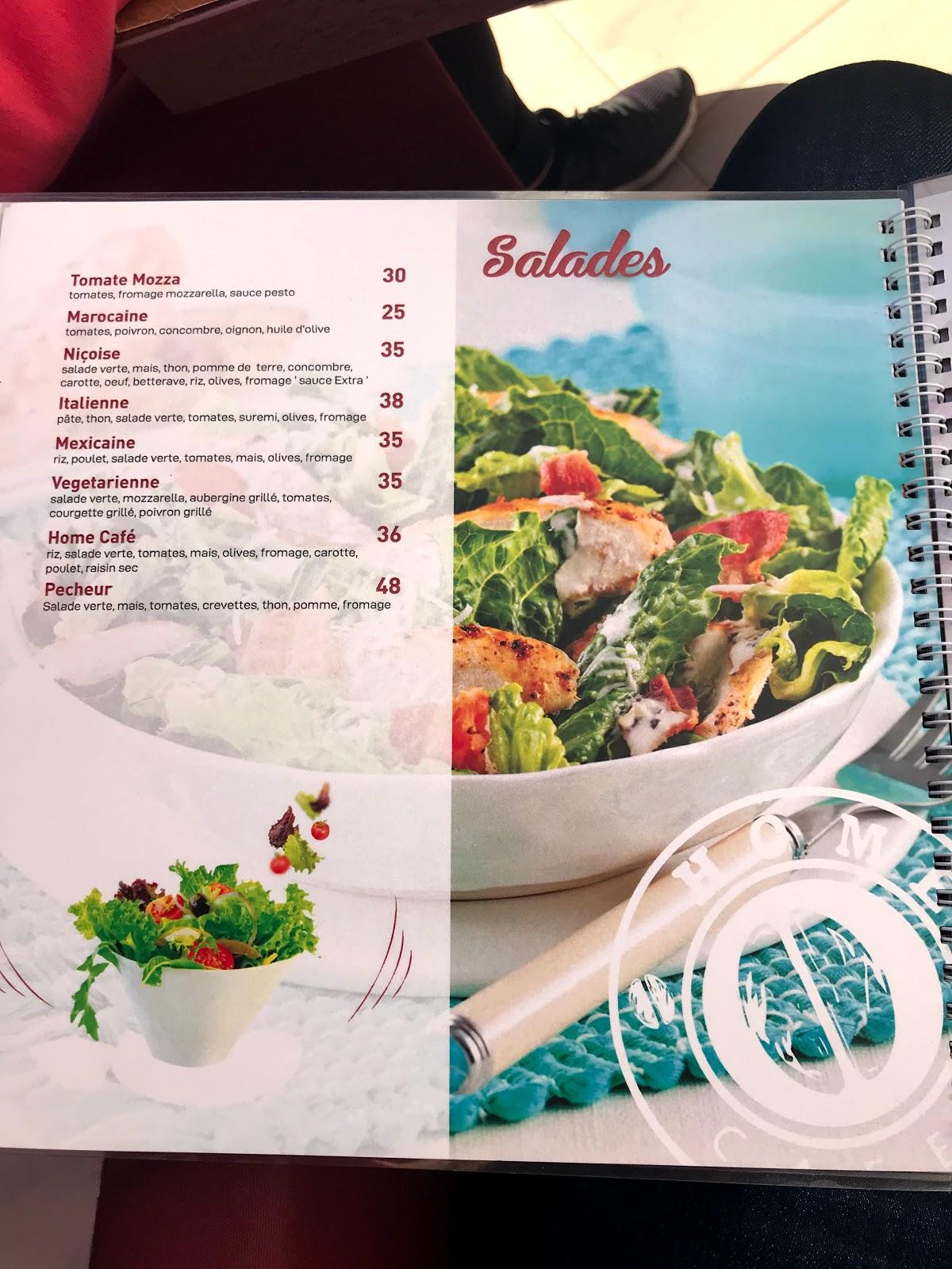 Menu at Home Cafe, Agadir, Avec Moukaouama La Cossa
