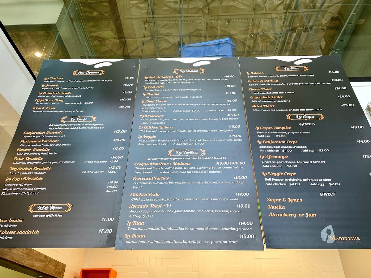 Menu at Madeleine Café & Bakery, Solana Beach