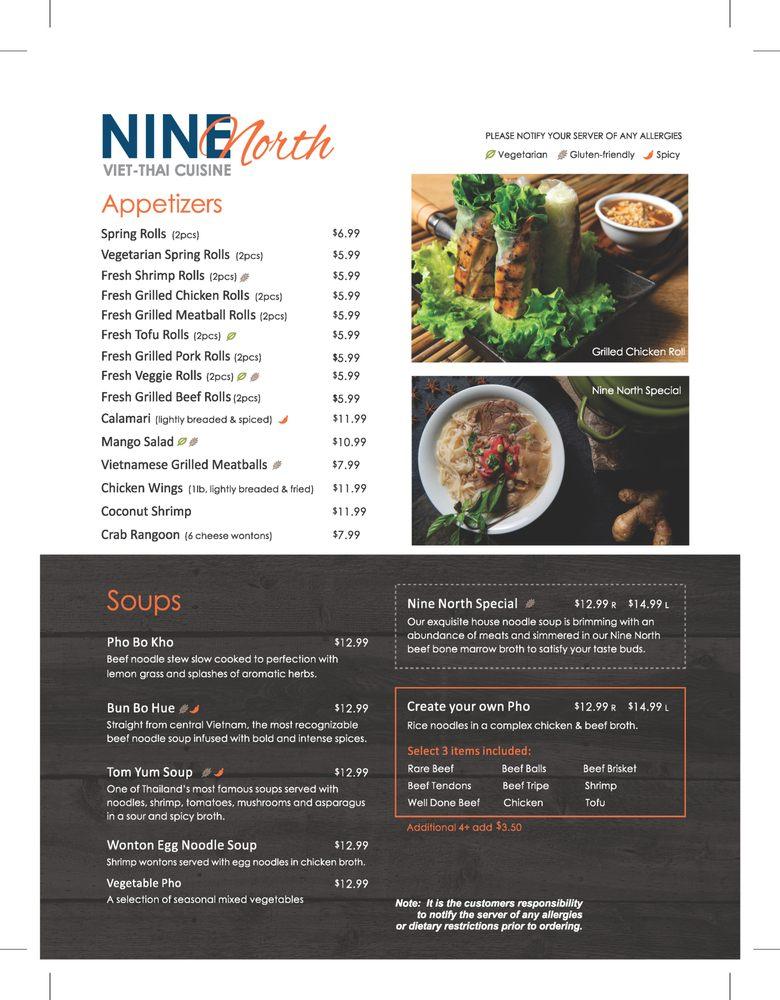 Menu at Nine North (Viet-Thai Cuisine) restaurant, Brantford