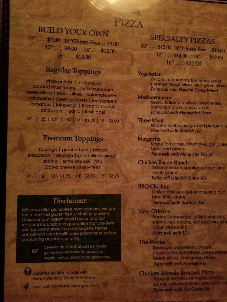 Menu at Stone Arch Brewpub, Appleton