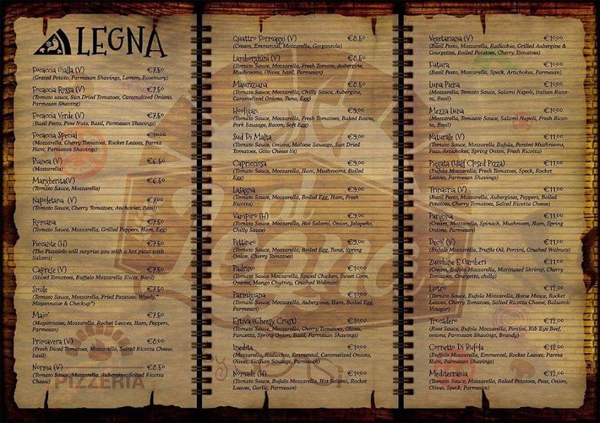 Menu at Al Legna Pizzeria, Marsaskala