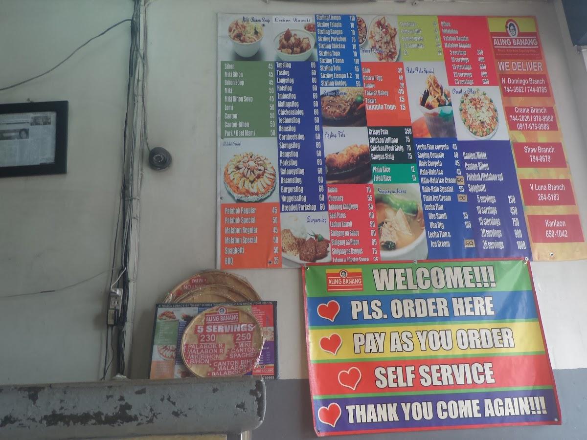 Menu at Aling Banang's (3) restaurant, Mandaluyong, 280 Shaw Blvd