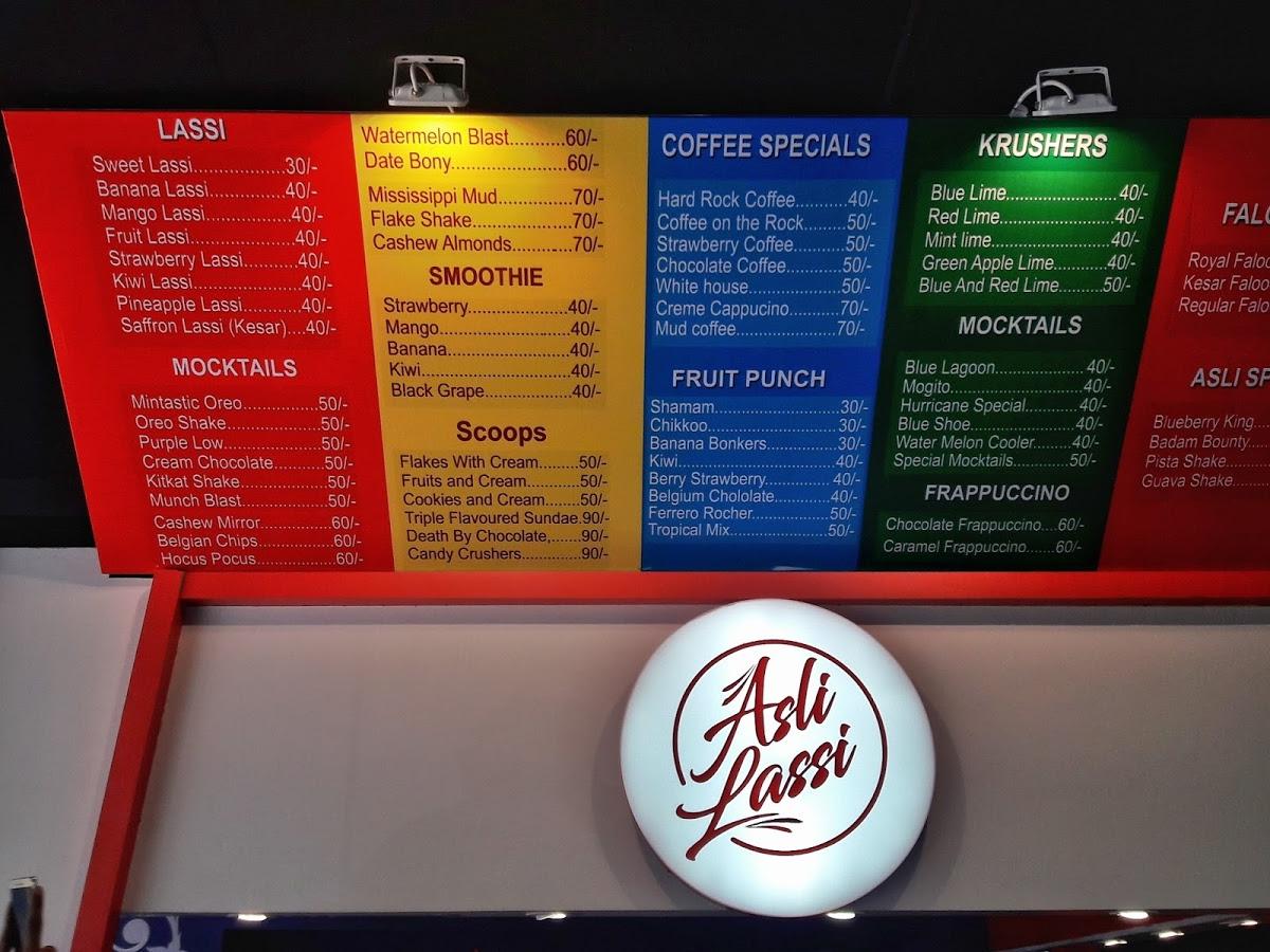 Menu at Asli lassi, Padinjare Vemballur