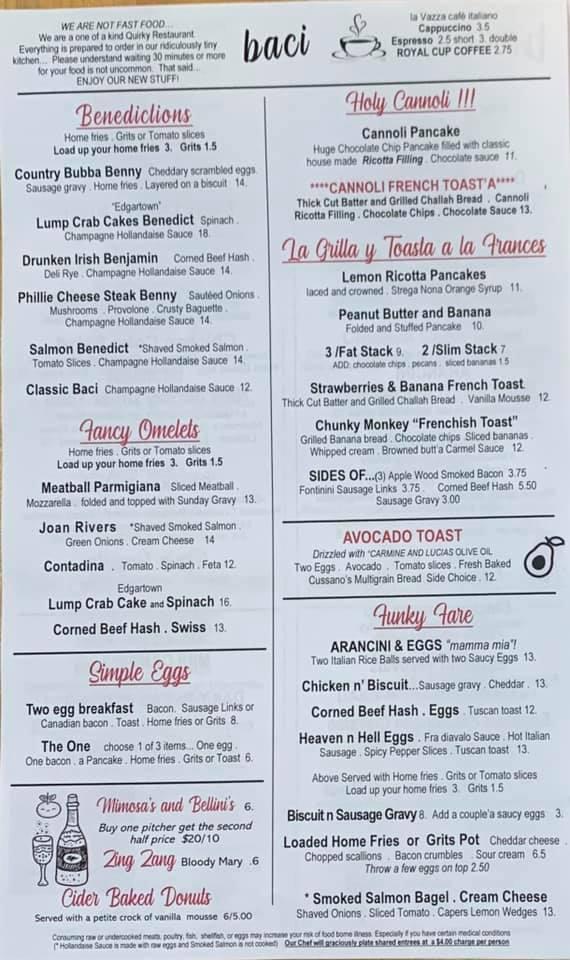 Menu at Baci Trattoria Inc restaurant, Vero Beach
