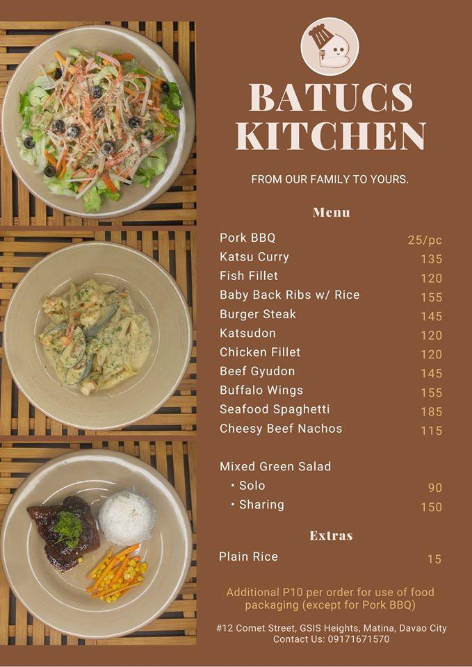 Menu at Batucs Kitchen restaurant, Davao City