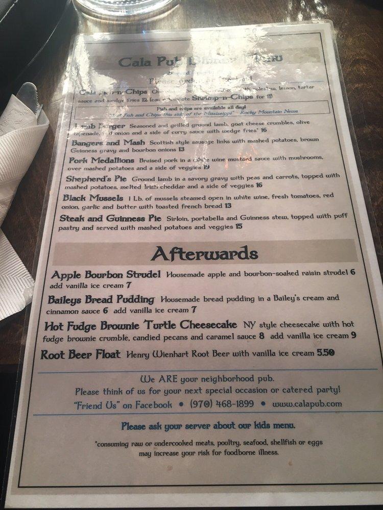 Menu at Cala Pub and Restaurant, Dillon