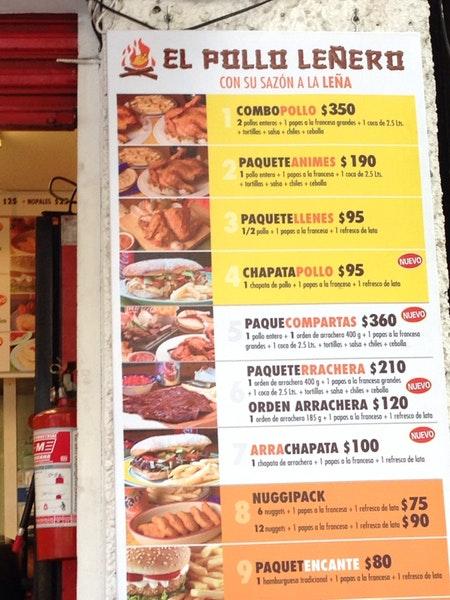 Carta de comida rápida El Pollo Leñero, Ciudad López Mateos, Av Sonora 147