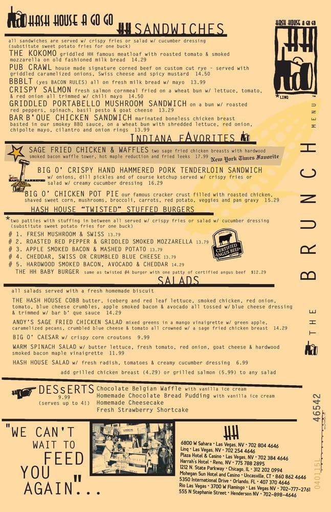 Menu at Hash House A Go Go at The LINQ restaurant, Las Vegas, S Las ...