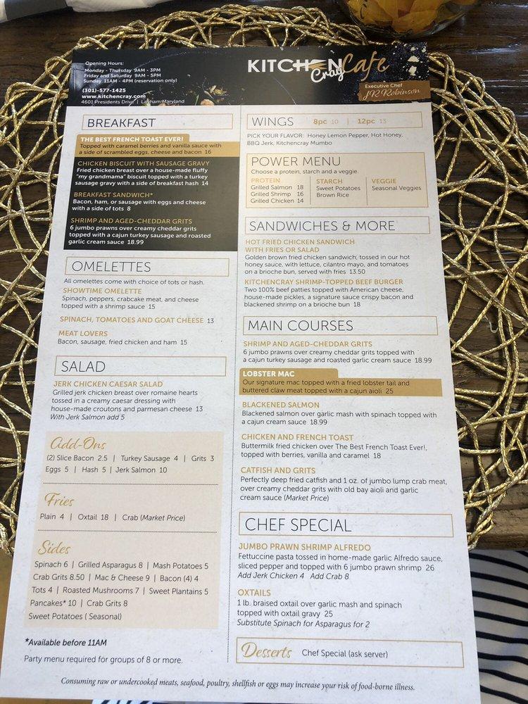 Menu at KitchenCray Cafe, Lanham