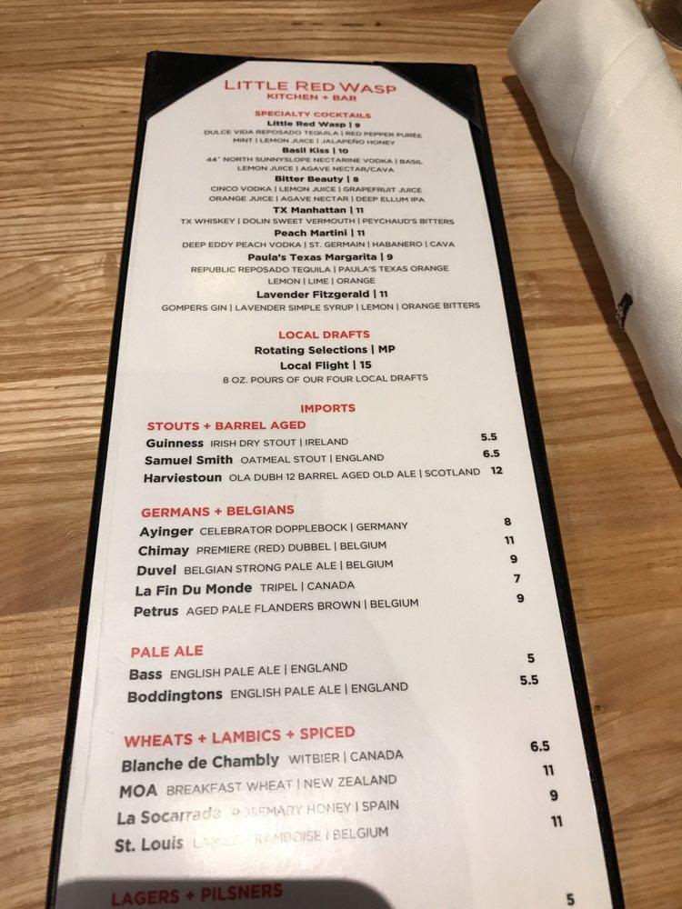 Menu at Little Red Wasp restaurant, Fort Worth