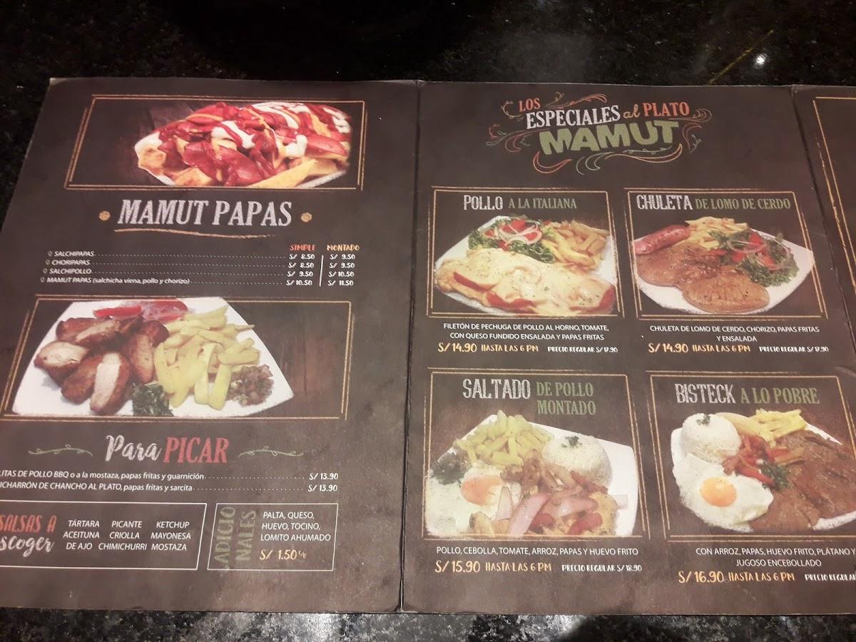 Menu at Más Mamut cafe, Arequipa