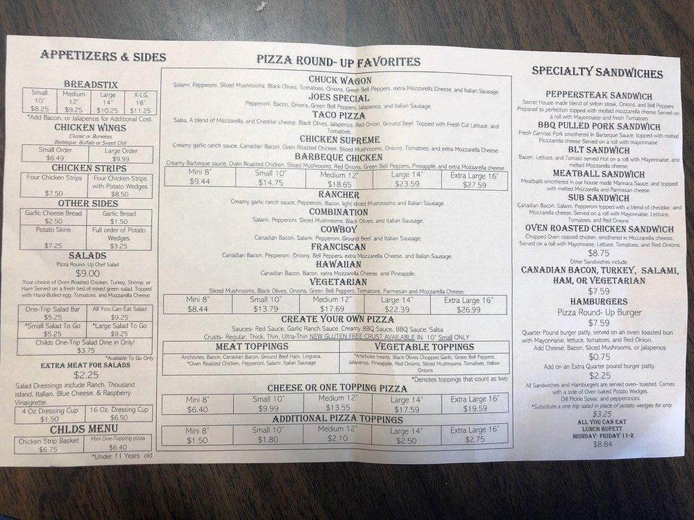 Menu at Pizza Round-up Biggs pizzeria, Biggs