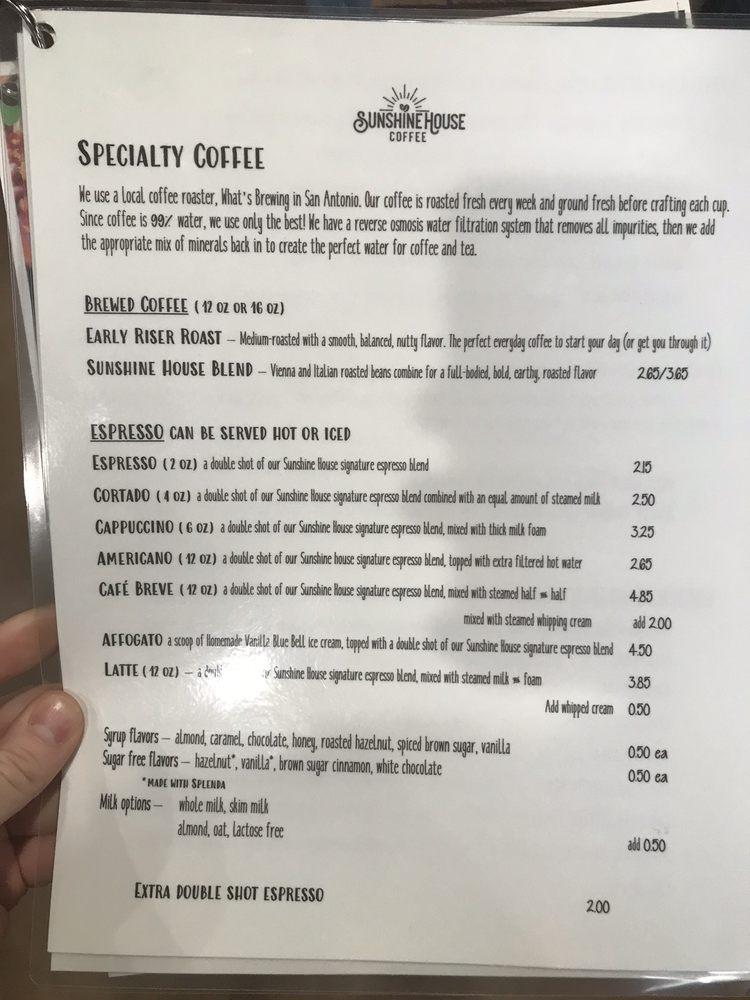 Menu at Sunshine House Coffee cafe, Jourdanton, TX-97
