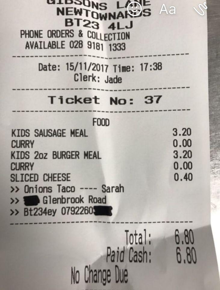 Menu at The Cod Father fast food, Newtownards