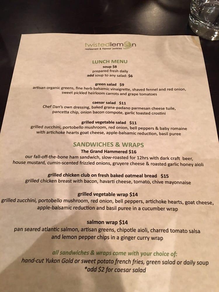 Menu at Twisted Lemon Restaurant & Boutique Inn, Cayuga